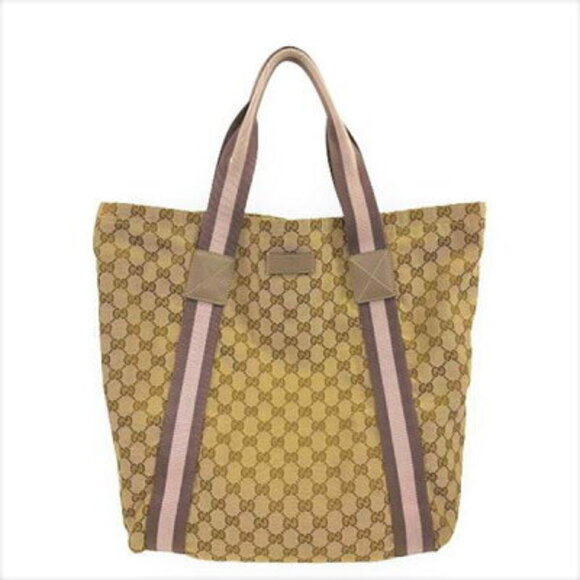 Gucci | Bags | Gucci Sherry Gg Canvas Tote Bag Beige Pink Web B | Poshmark